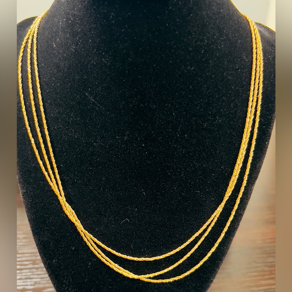 Vintage Napier Gold Tone 3-Strand Rope Chain Necklace… - Gem